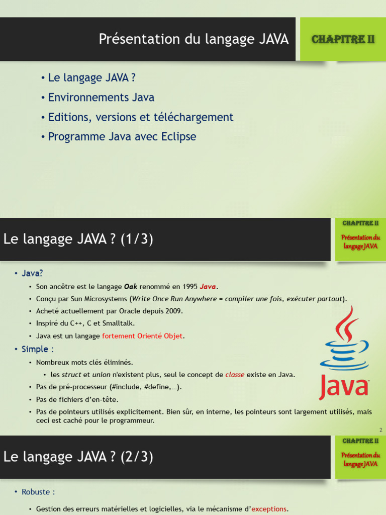 Chapitre 2 - Présentation Du Langage Java | PDF | Java (Langage de programmation) | Machine ...