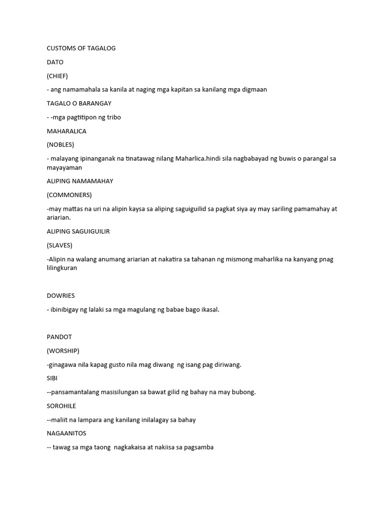 Customs of Tagalog | PDF