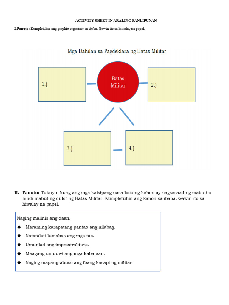 Activity Sheet in Araling Panlipunan | PDF