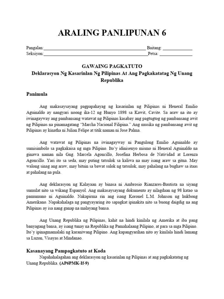 ARALING PANLIPUNAN 2 Activity | PDF