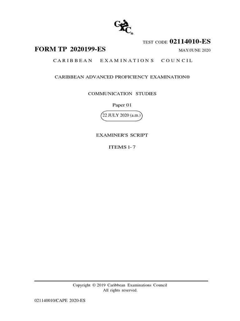CommStudies 2020 P1 Script | PDF