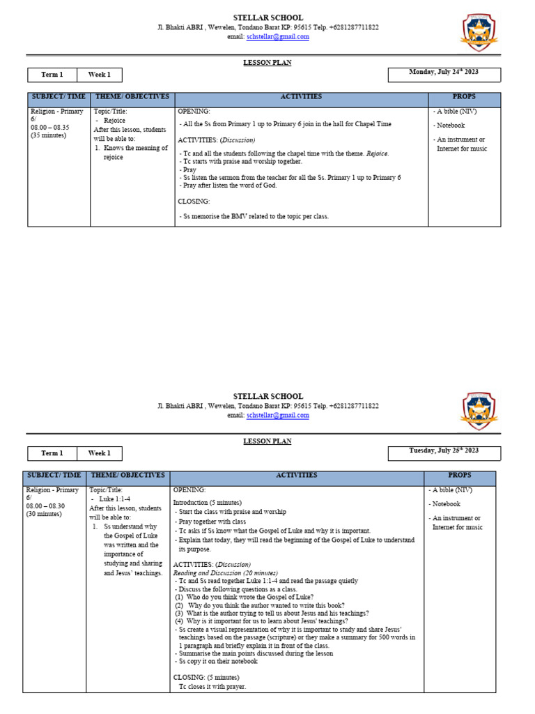 Stellar School Religion Lesson Plans | PDF