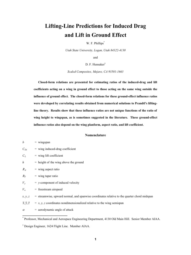 Lifting-Line Predictions For Induced Drag and Lift in Ground Effe | PDF | Lift (Force) | Airfoil