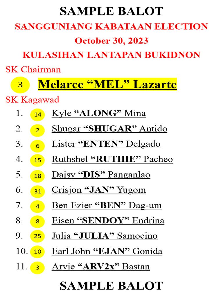 Sample Balot SK Final | PDF