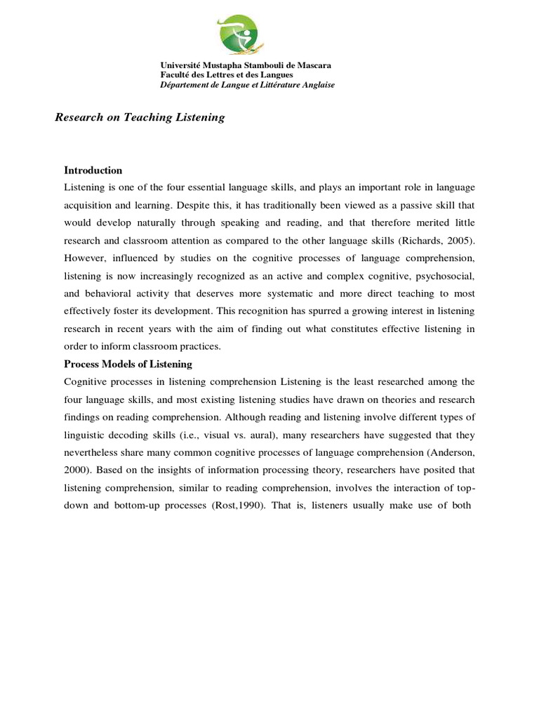 Teaching Efl Listening Pdf Reading Comprehension Metacognition