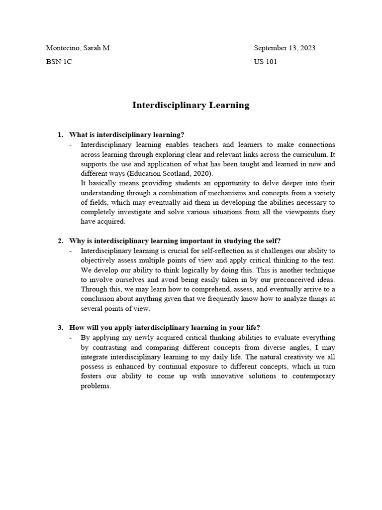 Interdisciplinary Learning | PDF