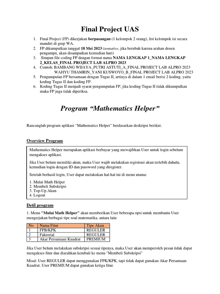 Final Project UAS ALPRO 2023 | PDF | Bisnis