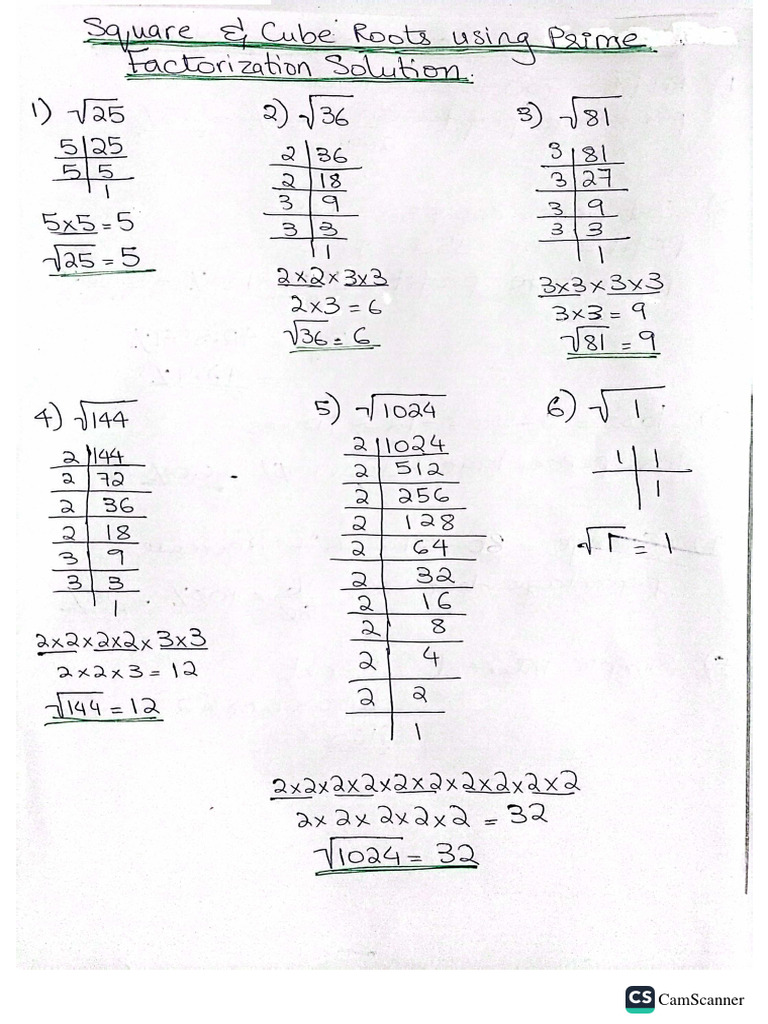 Solving Square and Cube Roots Using Prime Factorization Solution | PDF