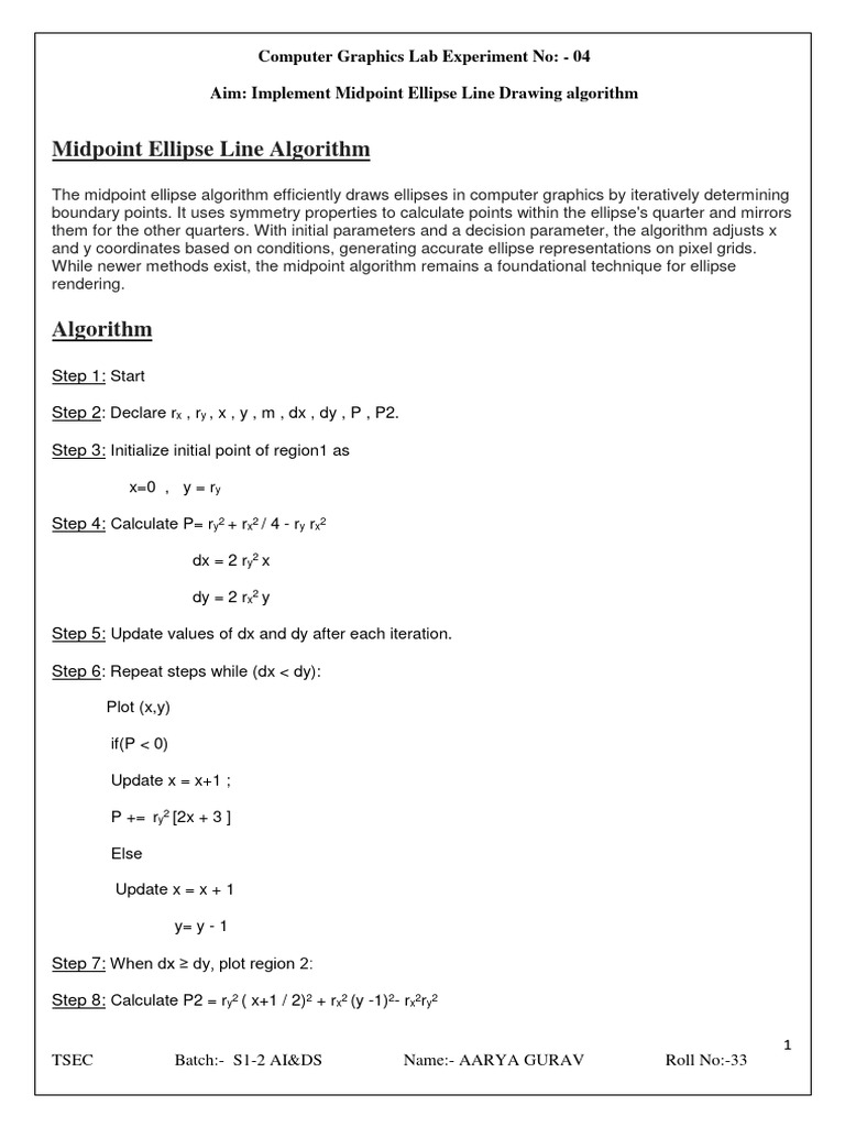 33 Experiment 4 | PDF | Ellipse | Computer Graphics