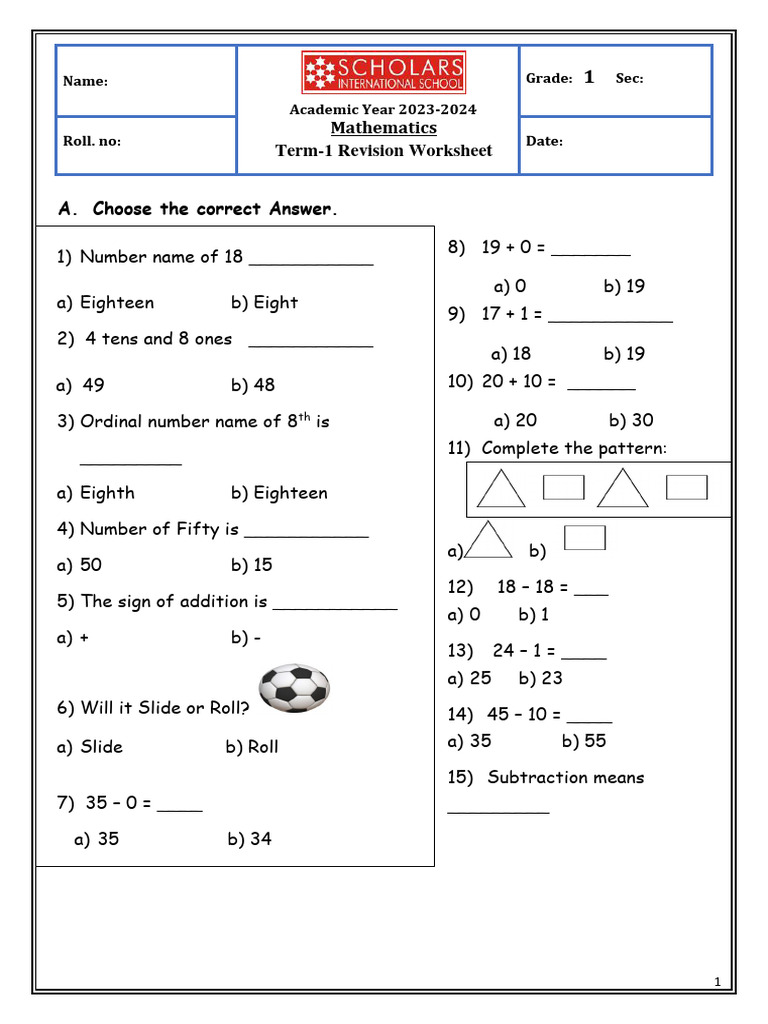 SIS G1 Math Term 1 Revision Worksheet 2023 24 | PDF | Mathematics ...