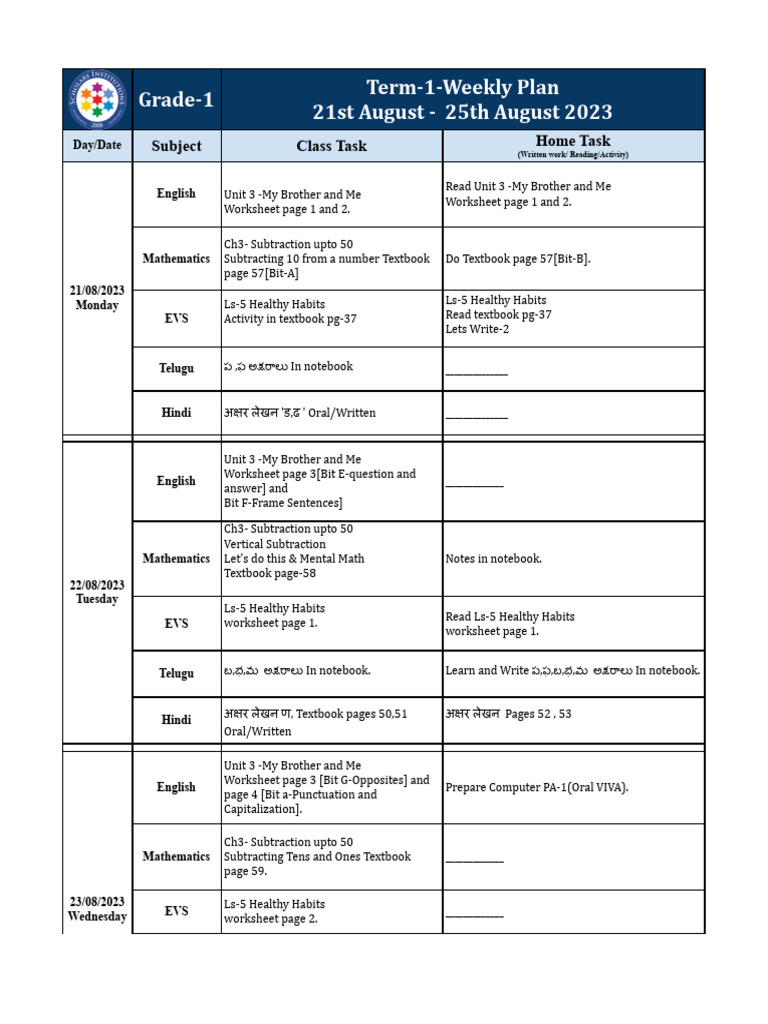 Grade-1-Scholars Weekly Plan-2023-24-Term-1 - Week-11 | PDF