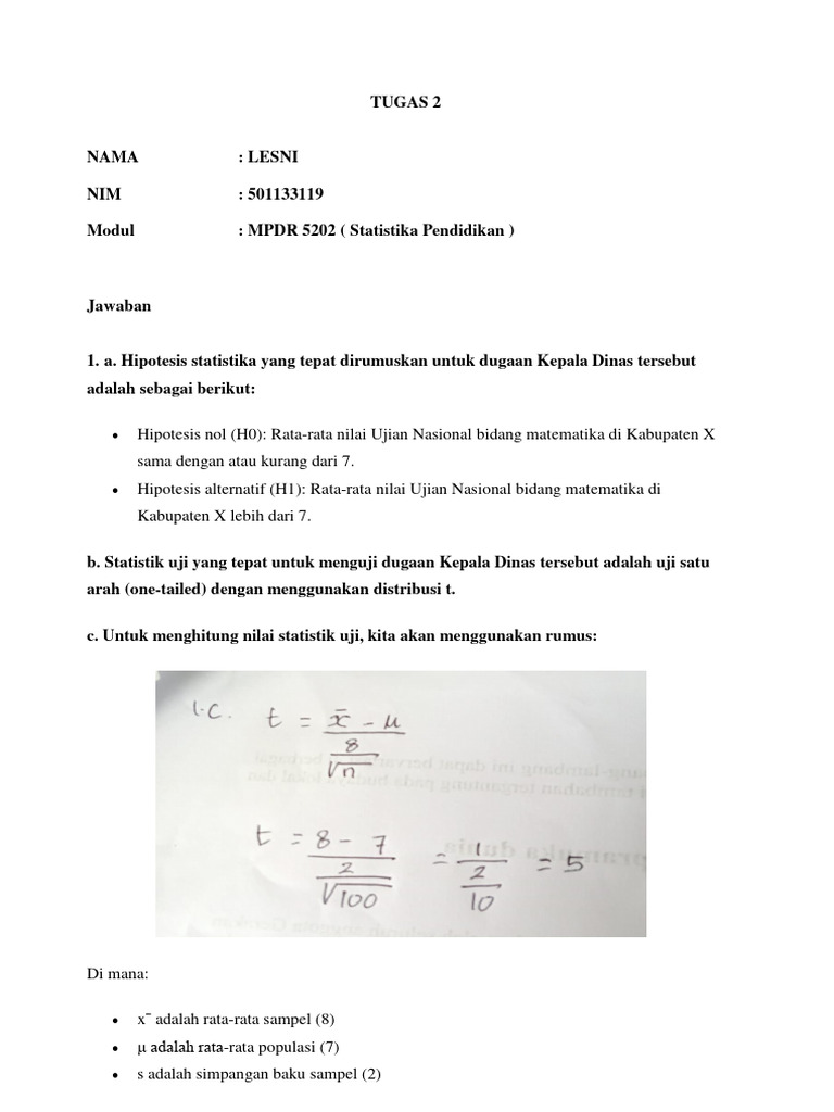 Tugas MPDR 5202 Tutorial Ke-2 Statistika Pendidikan | PDF