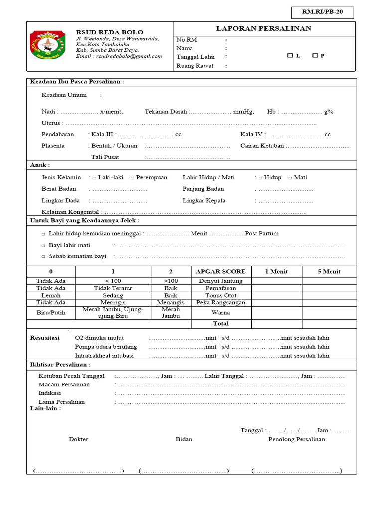 Form. Laporan Persalinan | PDF