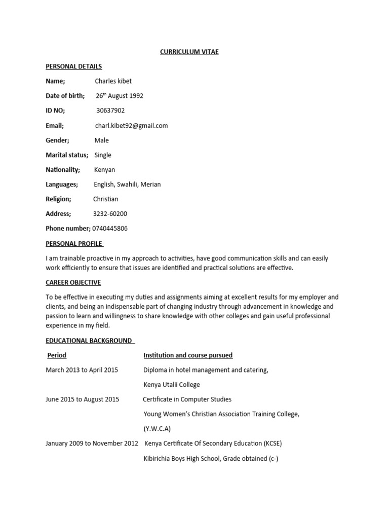 Kenyan CV of Charles Kibet | PDF | Kenya | Curriculum