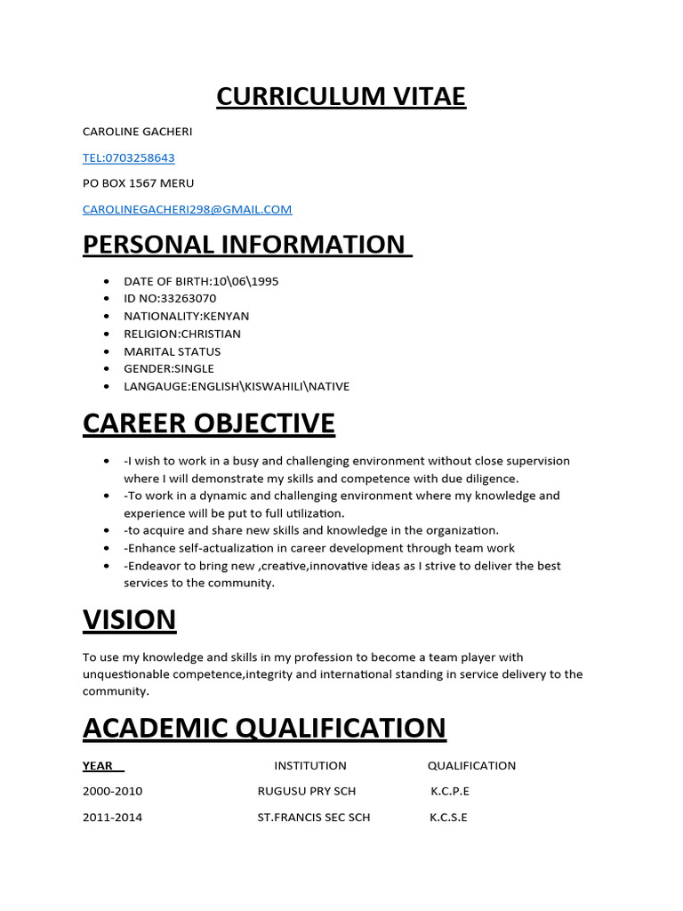 Caroline Gacheri's CV | PDF | Career & Growth | Business