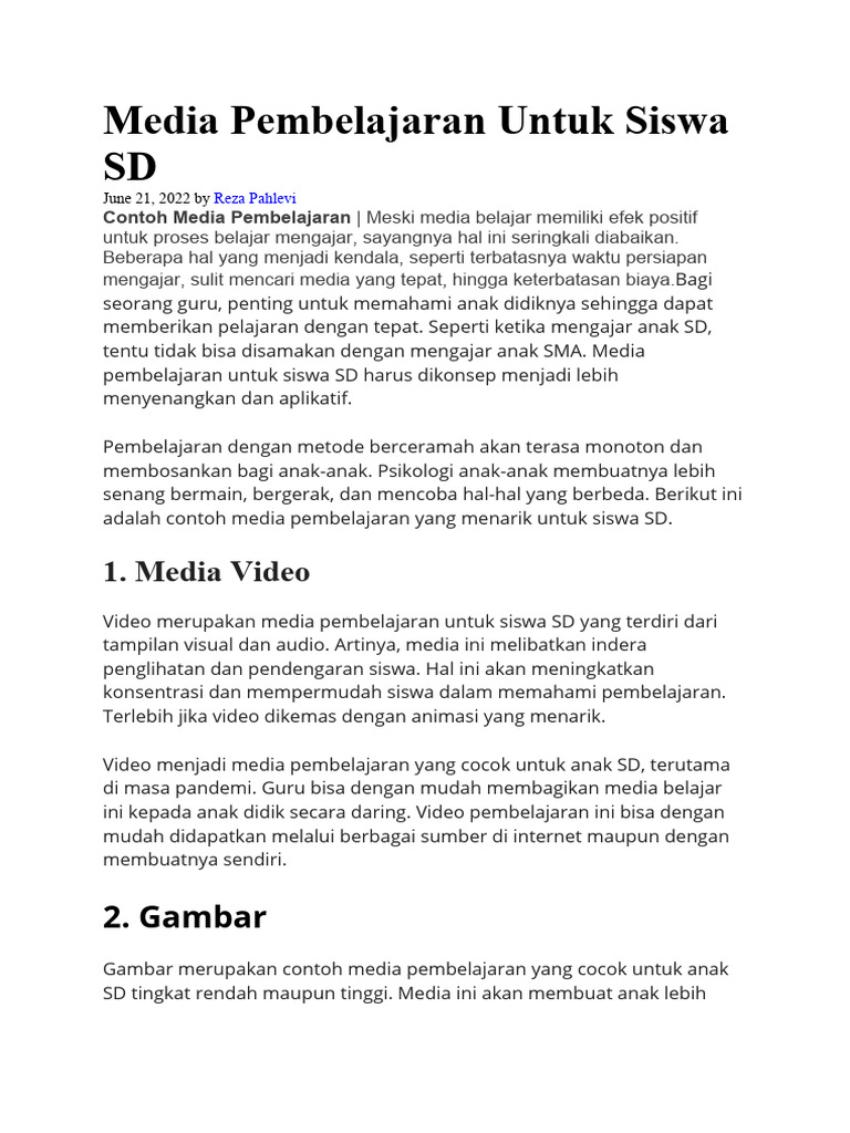 Contoh Media Pembelajaran SD Menarik | PDF
