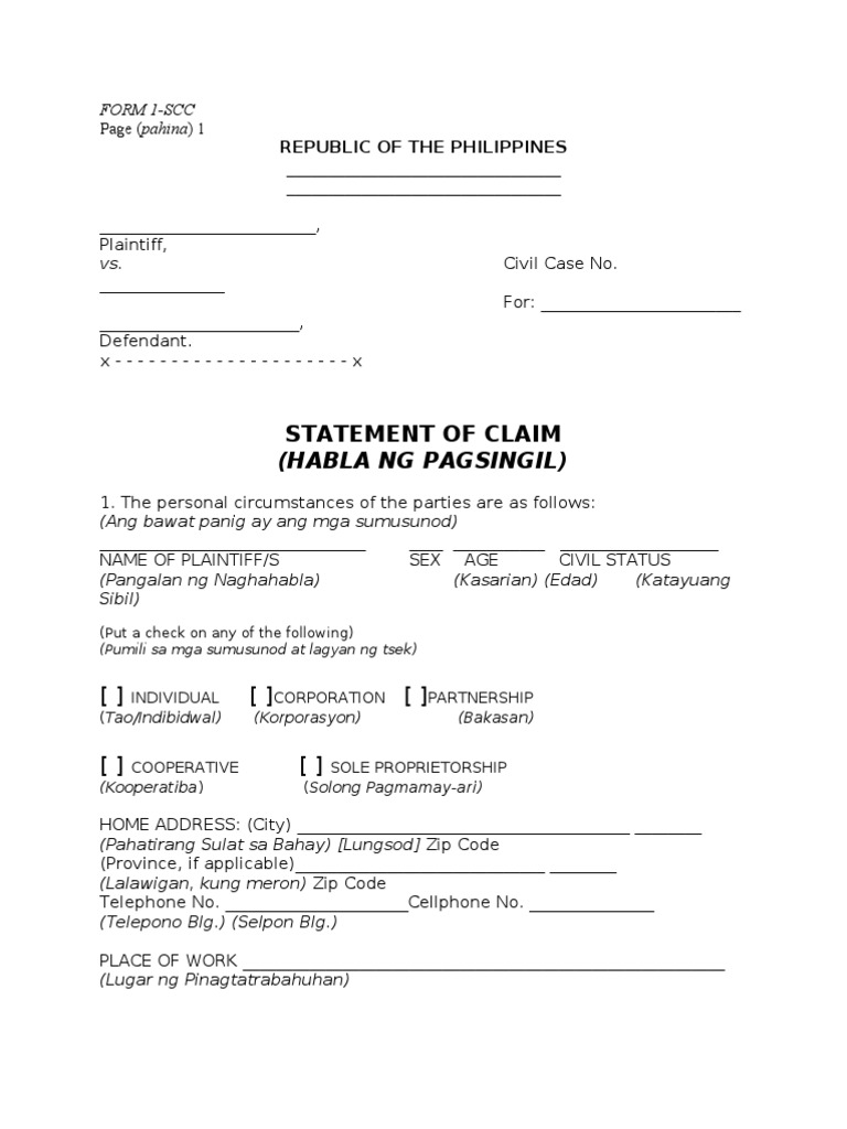 Money Claim Form Instructions | PDF