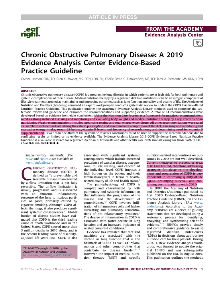 (DPOC) A 2019 Evidence Analysis Center Evidence-Based Practice ...