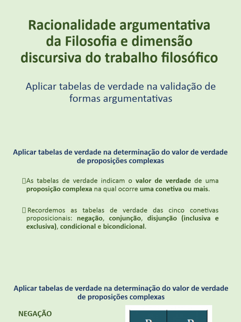 Tabelas de Verdade na Lógica Proposicional | PDF | Argumento | Verdade