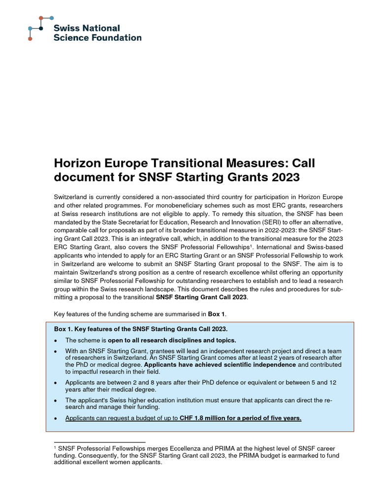 Call Document SNSF STG 2023-2 | PDF | Doctor Of Philosophy | Academic ...