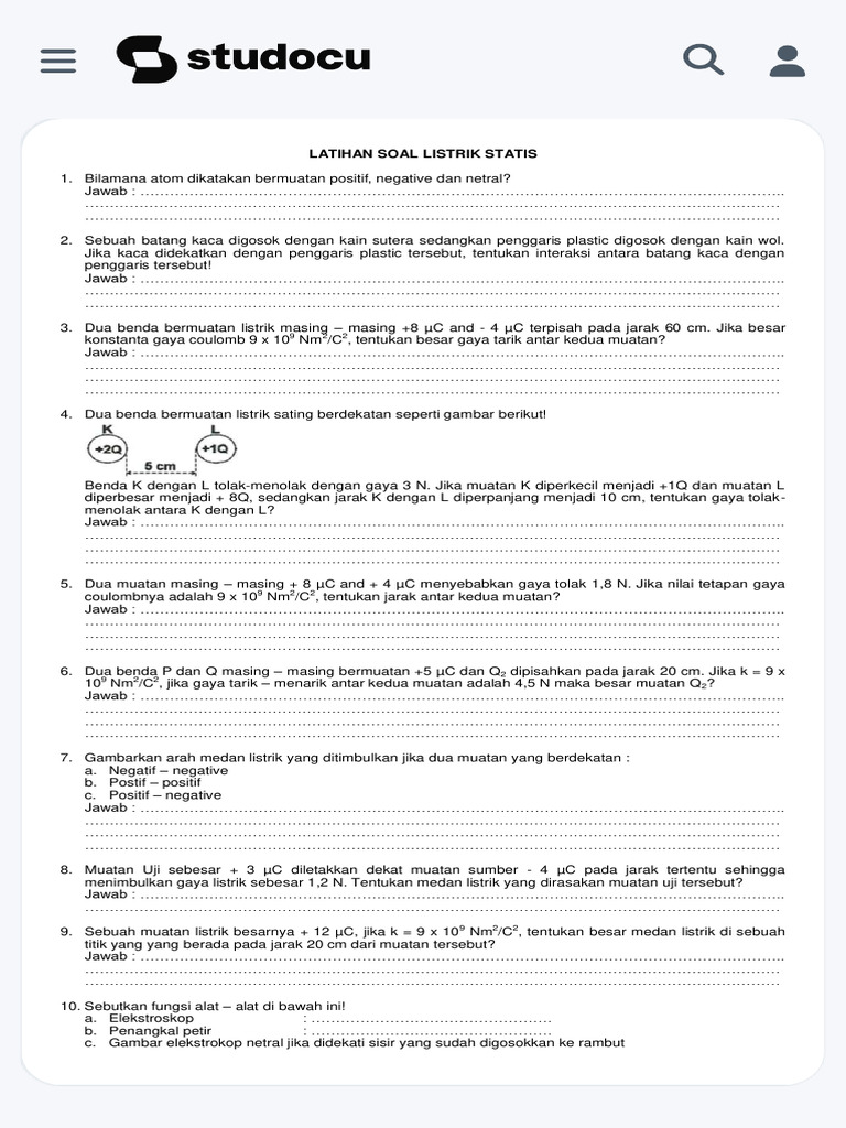 Latihan Soal Listrik Statis dan Medan Listrik | PDF
