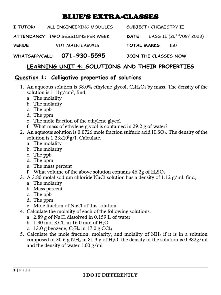 Chemistry Ii Unit 1 Paper 2 | PDF | Gases | Mole (Unit)