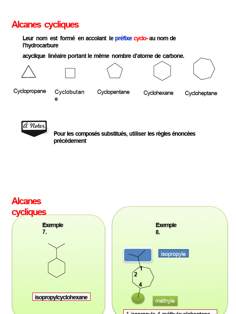 Nomenclature des alcanes cycliques | PDF | Alcane | Liaison chimique