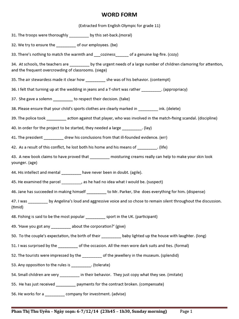 Bài Tập Word Form | PDF