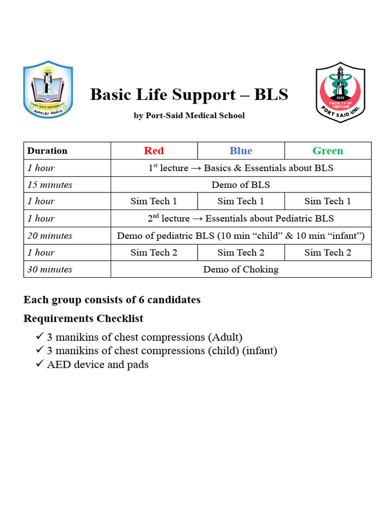 BLS Training Schedule and Demos | PDF