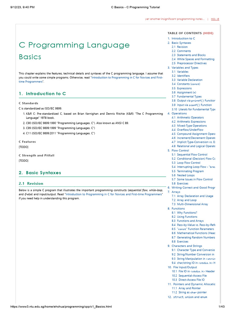 C Basics - C Programming Tutorial | PDF | Data Type | Integer (Computer Science)
