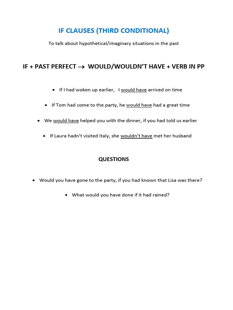 If Clauses Third Conditional | PDF