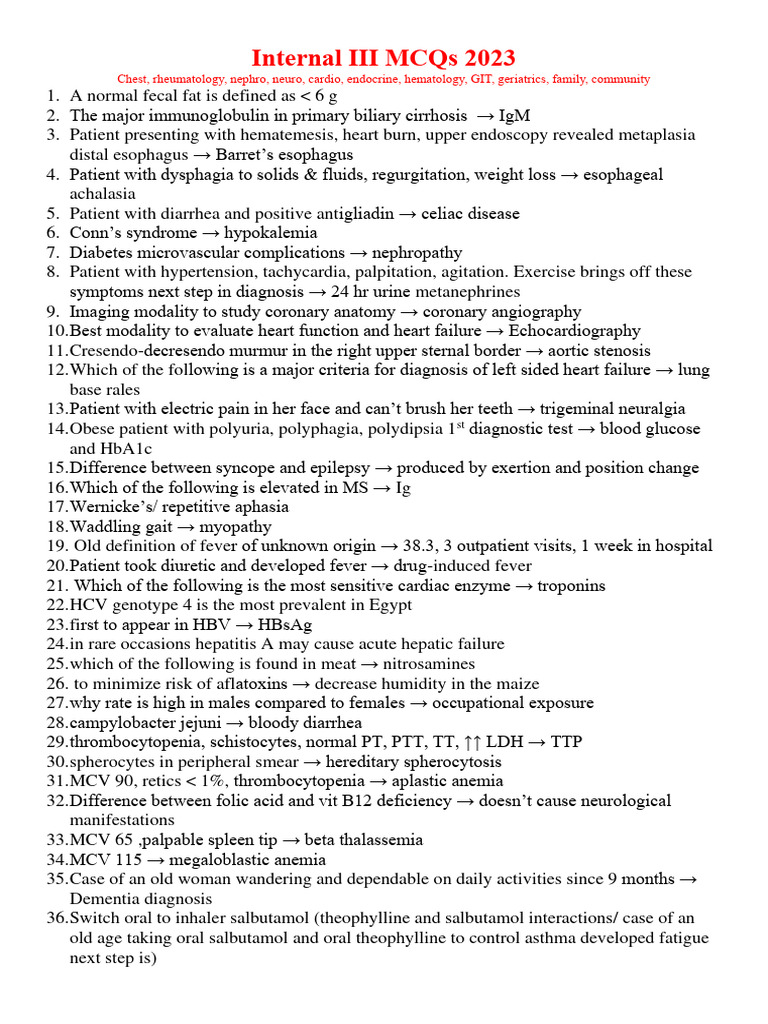 Internal III MCQs | PDF | Asthma | Pneumonia