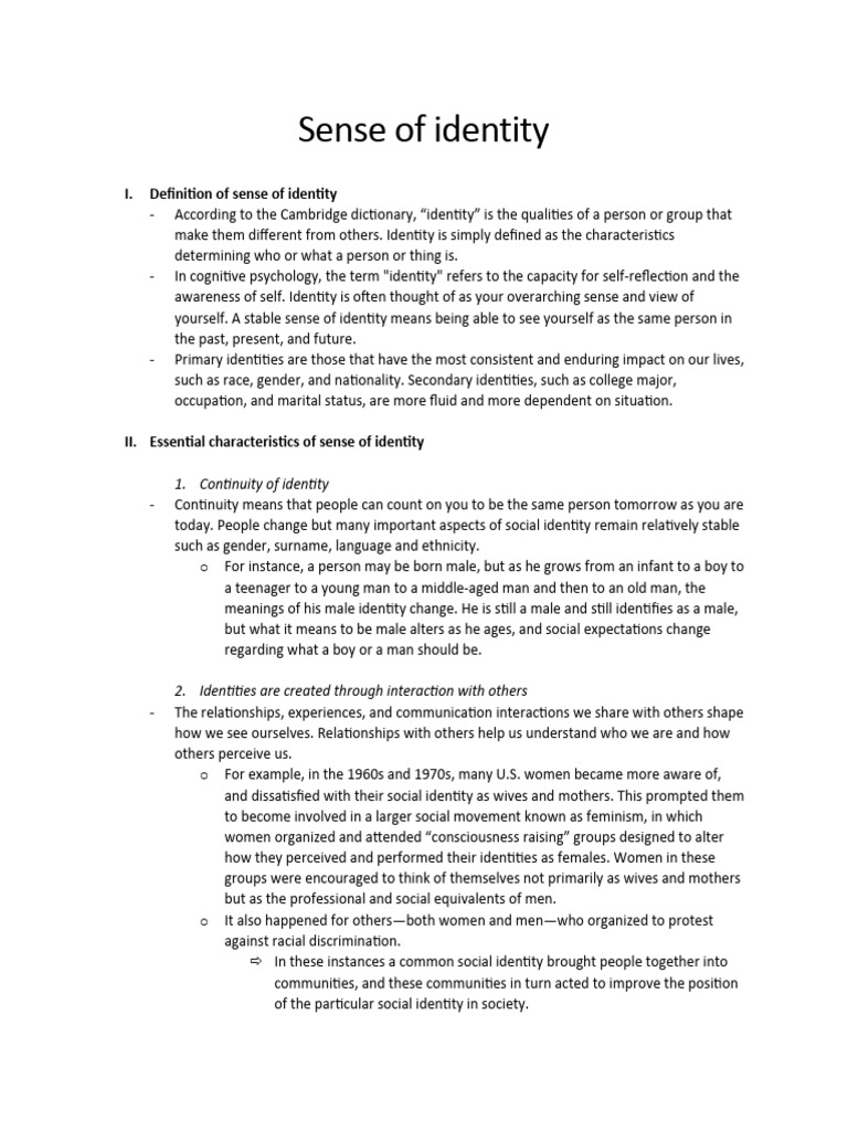 Sense of Identity | PDF | Identity (Social Science) | Gender