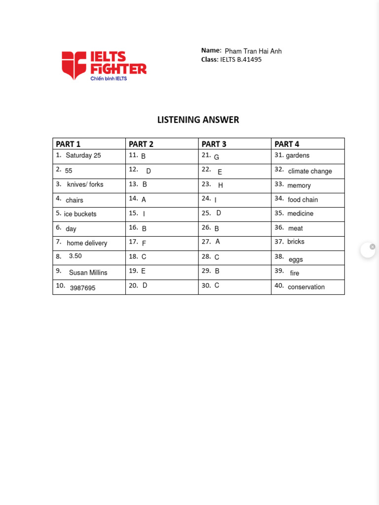 IELTS B.41495 Listening Answers | PDF