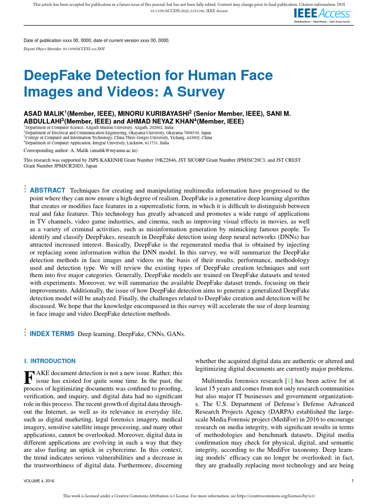 DeepFake Detection For Human Face Images and Videos A Survey | PDF ...