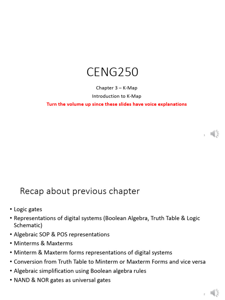 Ceng250 Slides Chapter 3 Part 1 Introduction To K Maps With Narration Pdf Electronic
