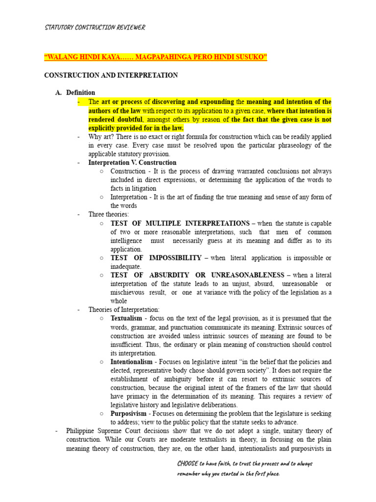 Statcon Reviewer - 1a | PDF | Statutory Interpretation | Common Law
