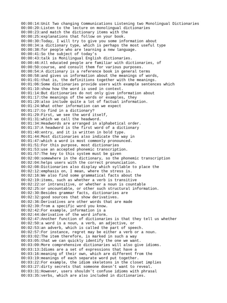 Listening 6 Transcript | PDF | Dictionary | Verb