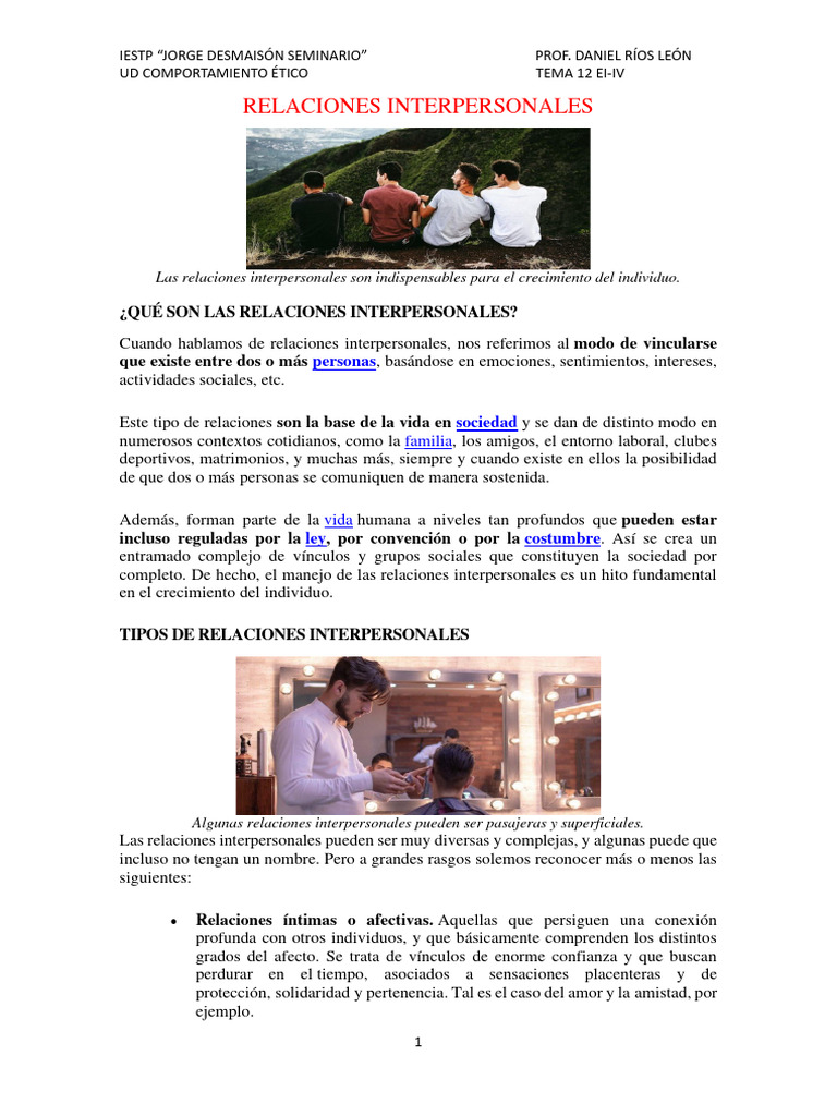 Importancia de las Relaciones Interpersonales | PDF | Relaciones ...