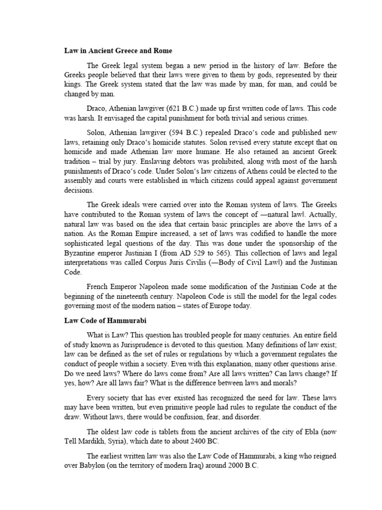 Ancient Greek and Roman Legal Systems | PDF | Crimes | Crime & Violence