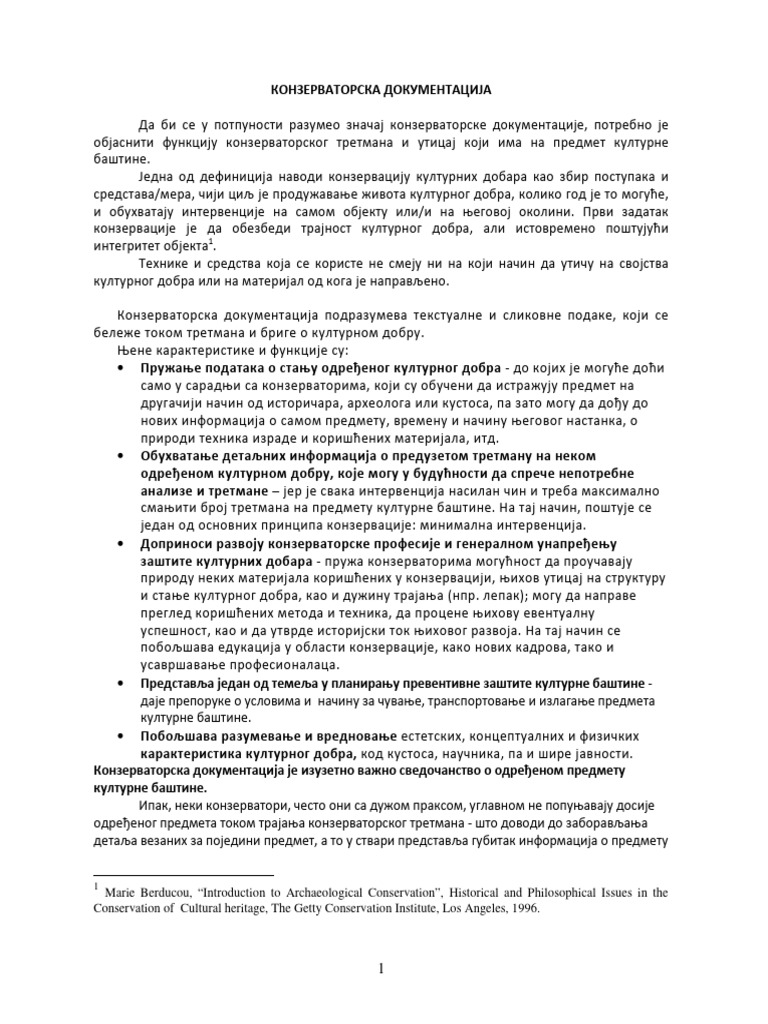 Konzervatorska Dokumentacija | PDF