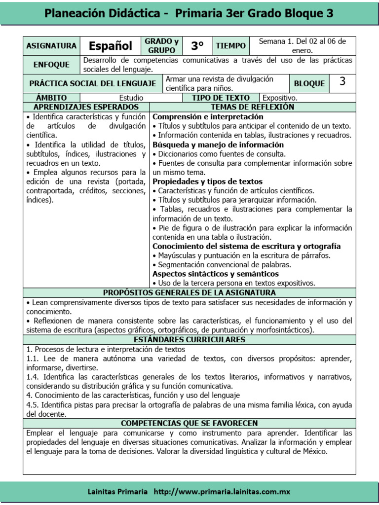 Plan 3er Grado Bloque 3 Español 2016 2017 Pdf Comunicación