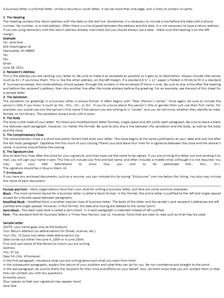 Business Letter | PDF | Paragraph | Printing