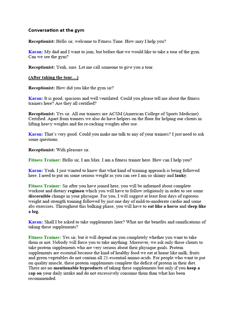 Conversation at The Gym | PDF | Physical Fitness | Determinants Of Health