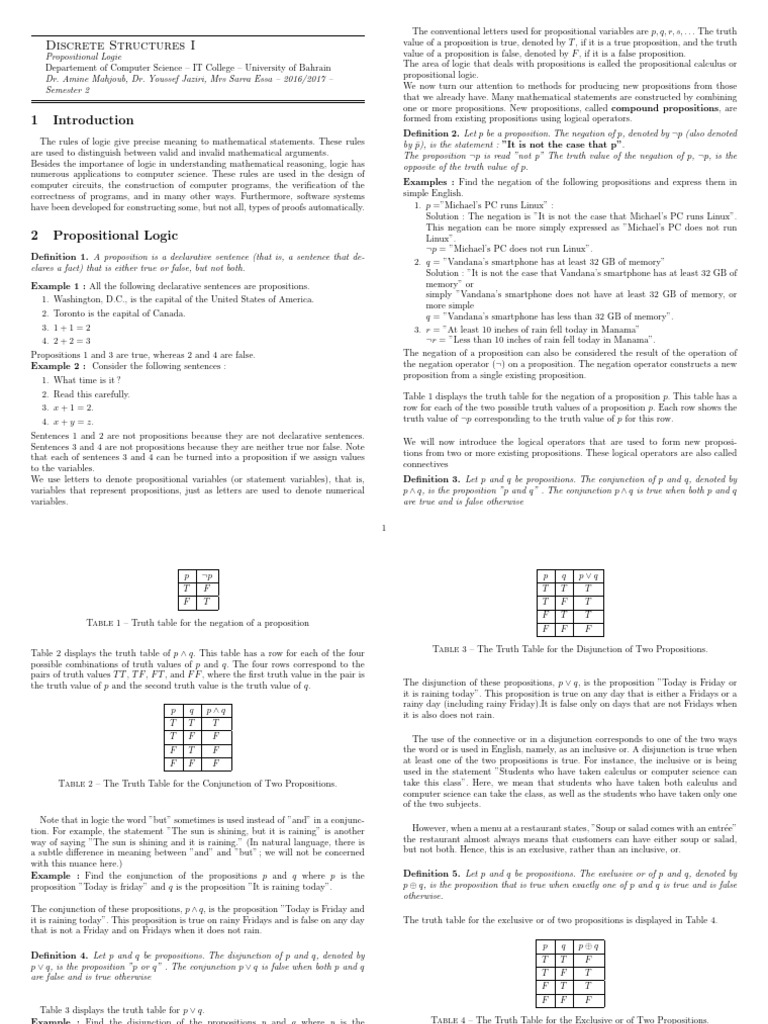Chapter 1 - Propositional Logic | PDF | Logic | Proposition