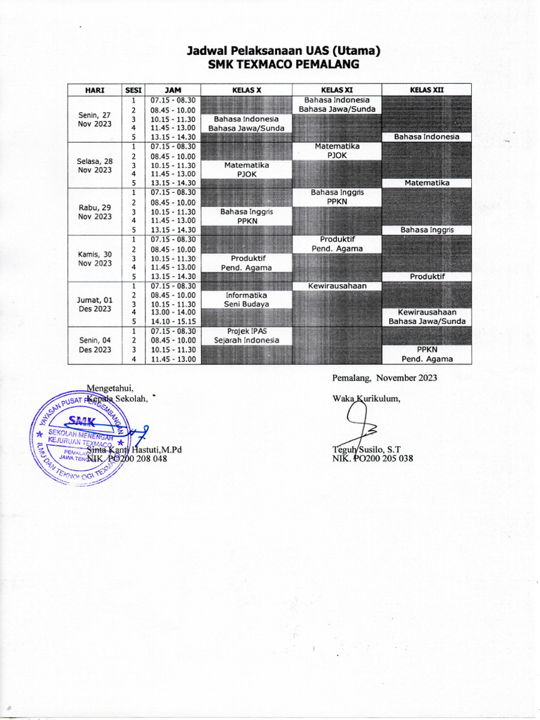 Jadwal UAS Utama | PDF