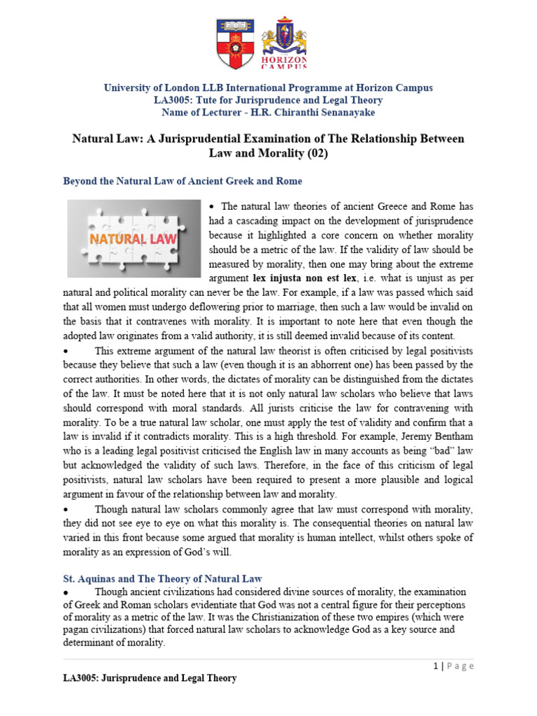 Natural Law - A Jurisprudential Examination of The Relationship Between Law and Morality | PDF ...