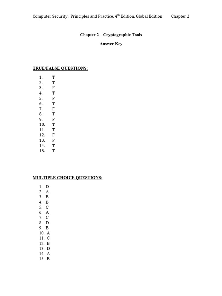 Chapter 2 Answer Key - CompSec4e | PDF
