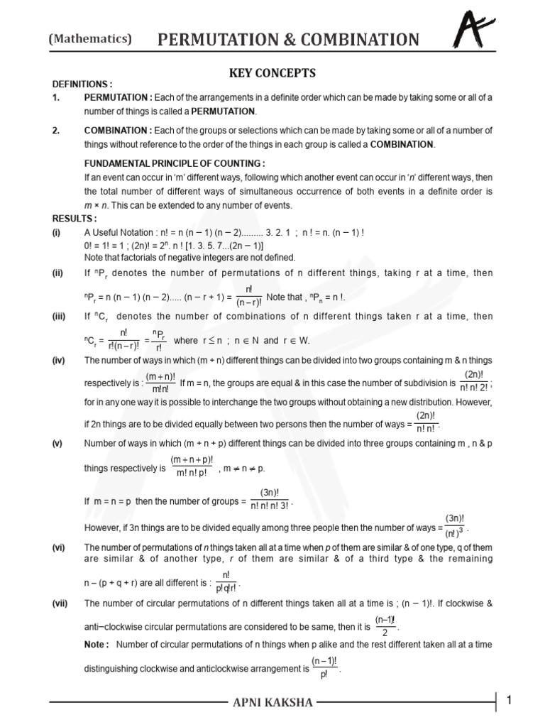 Sheet - 01 - Permutation and Combination | PDF | Permutation | Numbers