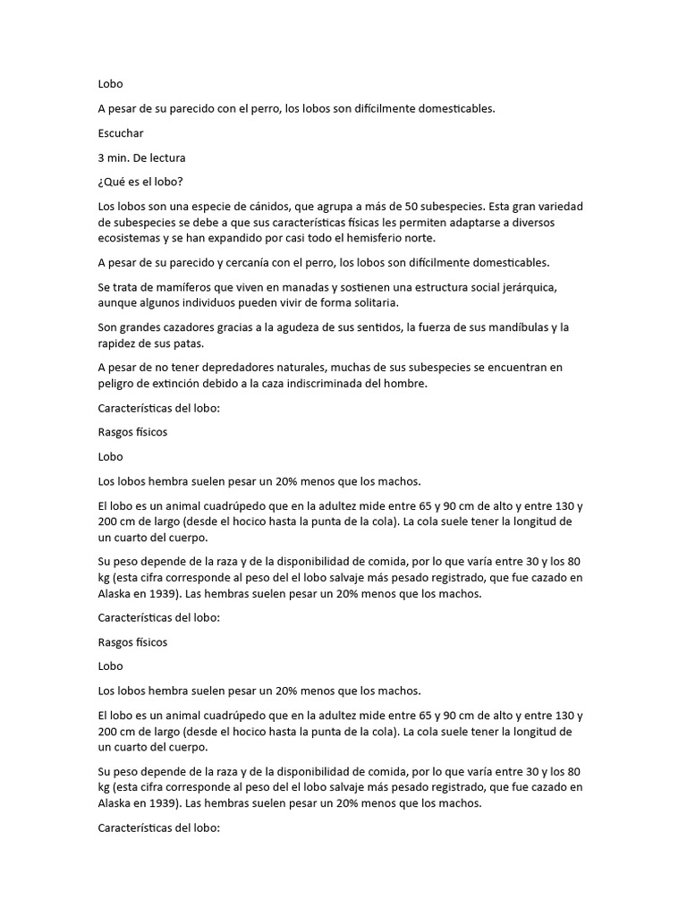 características de los lobos | PDF | Mamíferos | Organismos